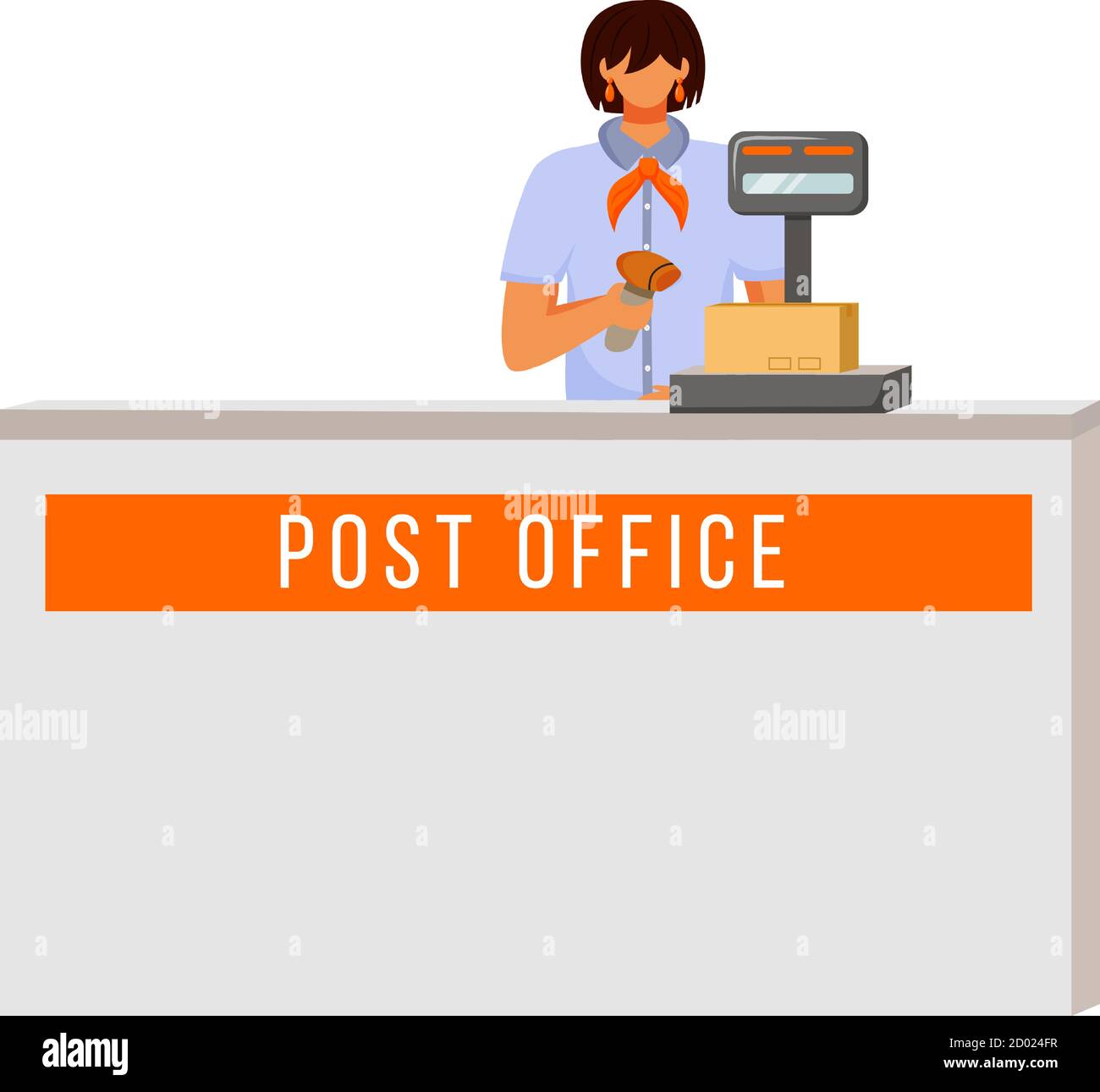 Post office female worker flat color vector illustration. Woman checks ...