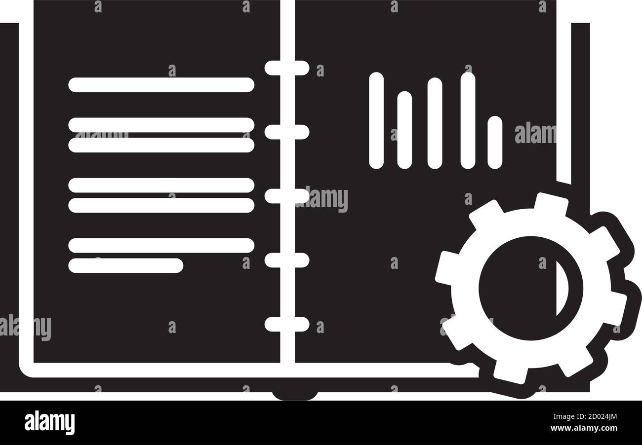 book with gear wheel icon over white background, silhouette style ...
