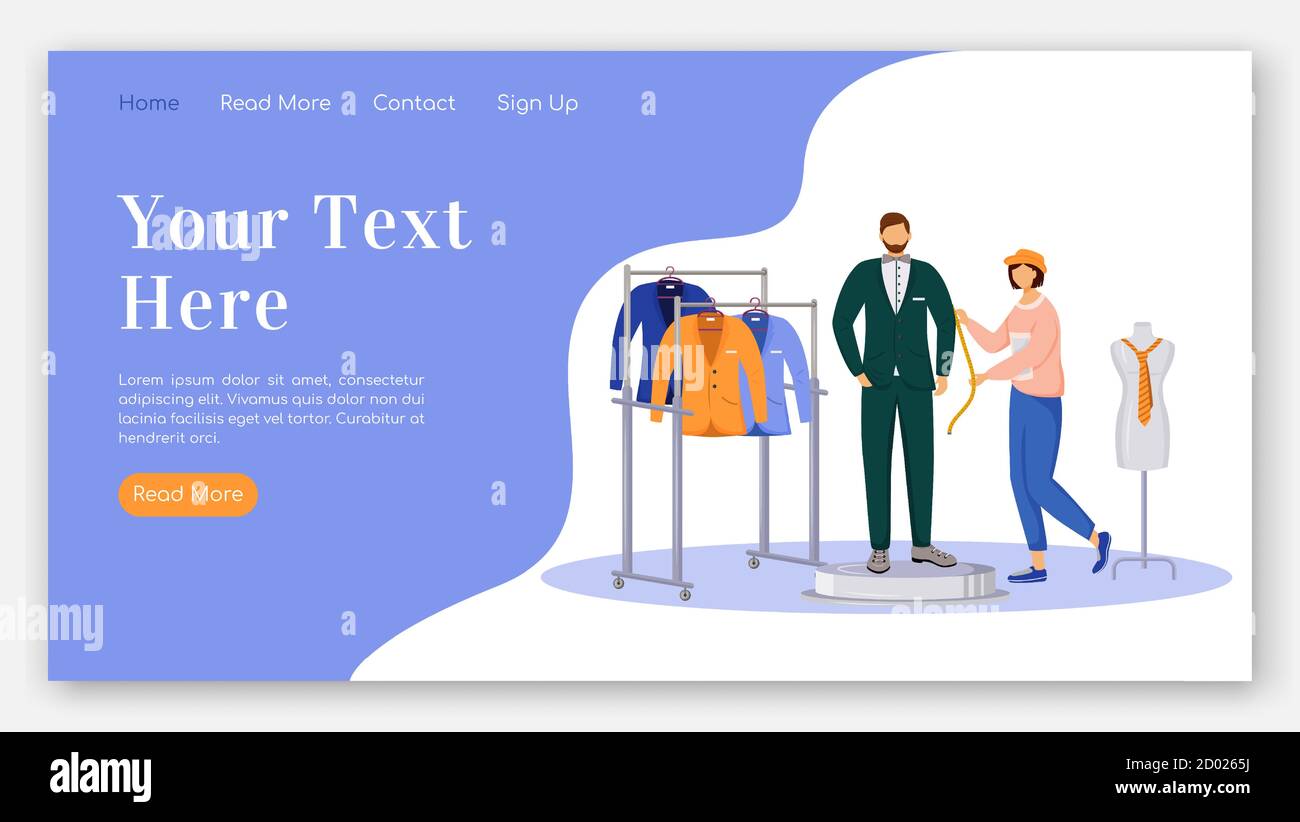 Fashion designer landing page flat color vector template. Taking ...