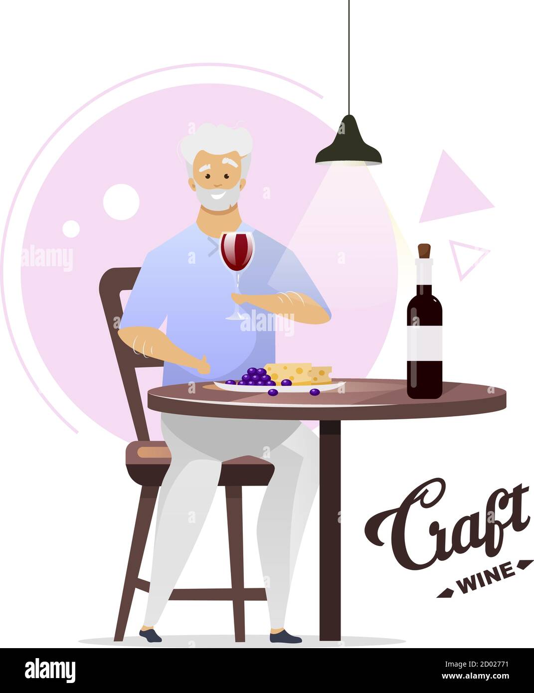 Man enjoying glass of wine flat color vector illustration. Winemaking ...