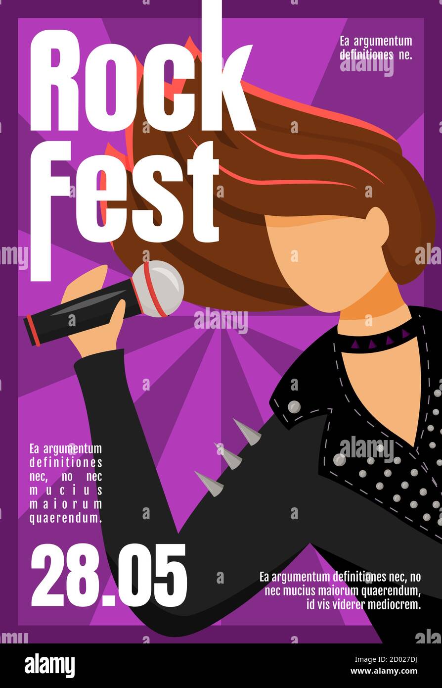 Rock fest brochure template. Female vocalist. Concert, event. Flyer ...