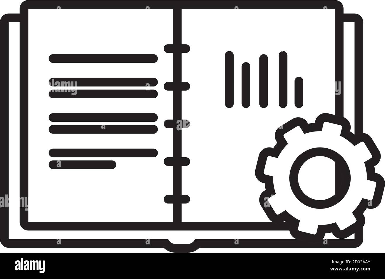 book with gear wheel icon over white background, line style, vector ...