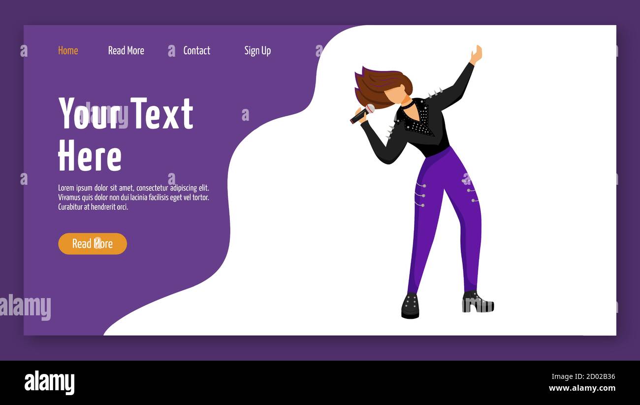 Female singer landing page vector template. Lead vocalist website ...