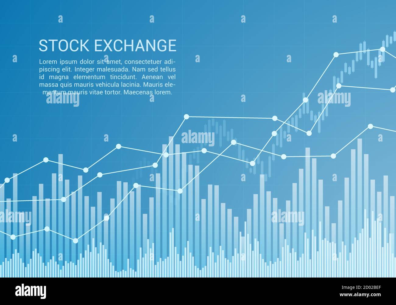Blue stock market or financial candlestick chart with rising and ...