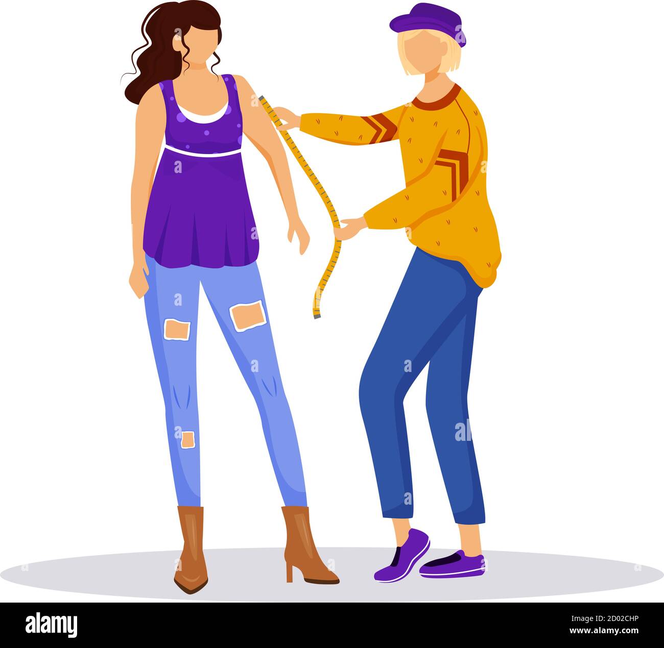 Fashion designer making measurements flat color vector illustration ...