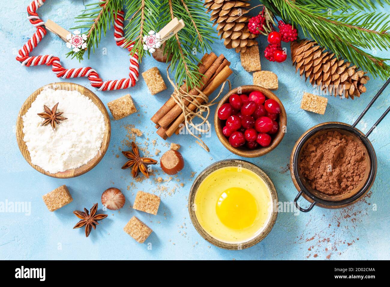 Seasonal baking winter. Ingredients for Christmas baking - cocoa ...
