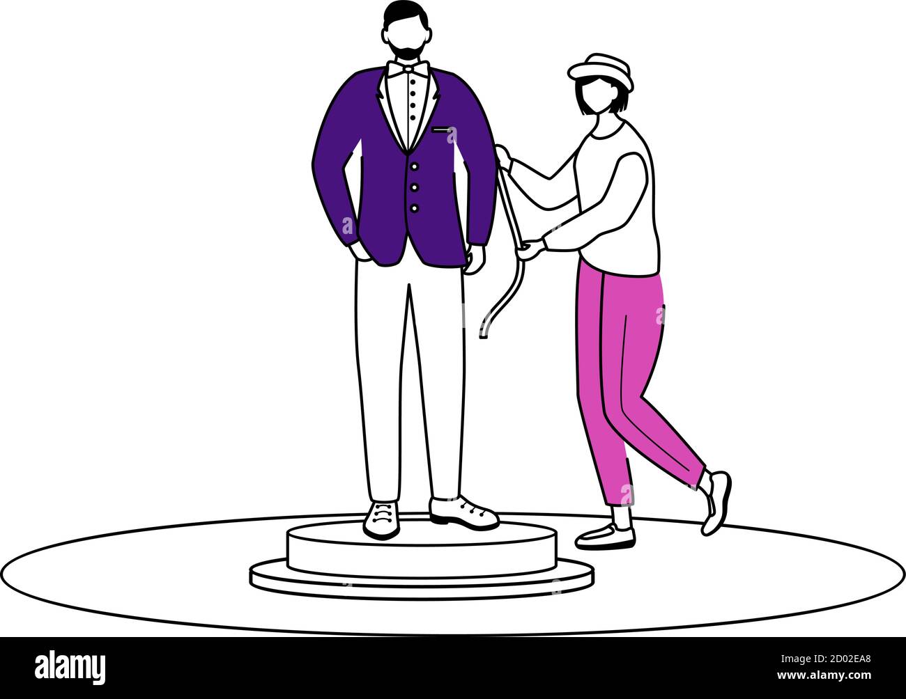 Fashion designer making measurements flat contour vector illustration ...