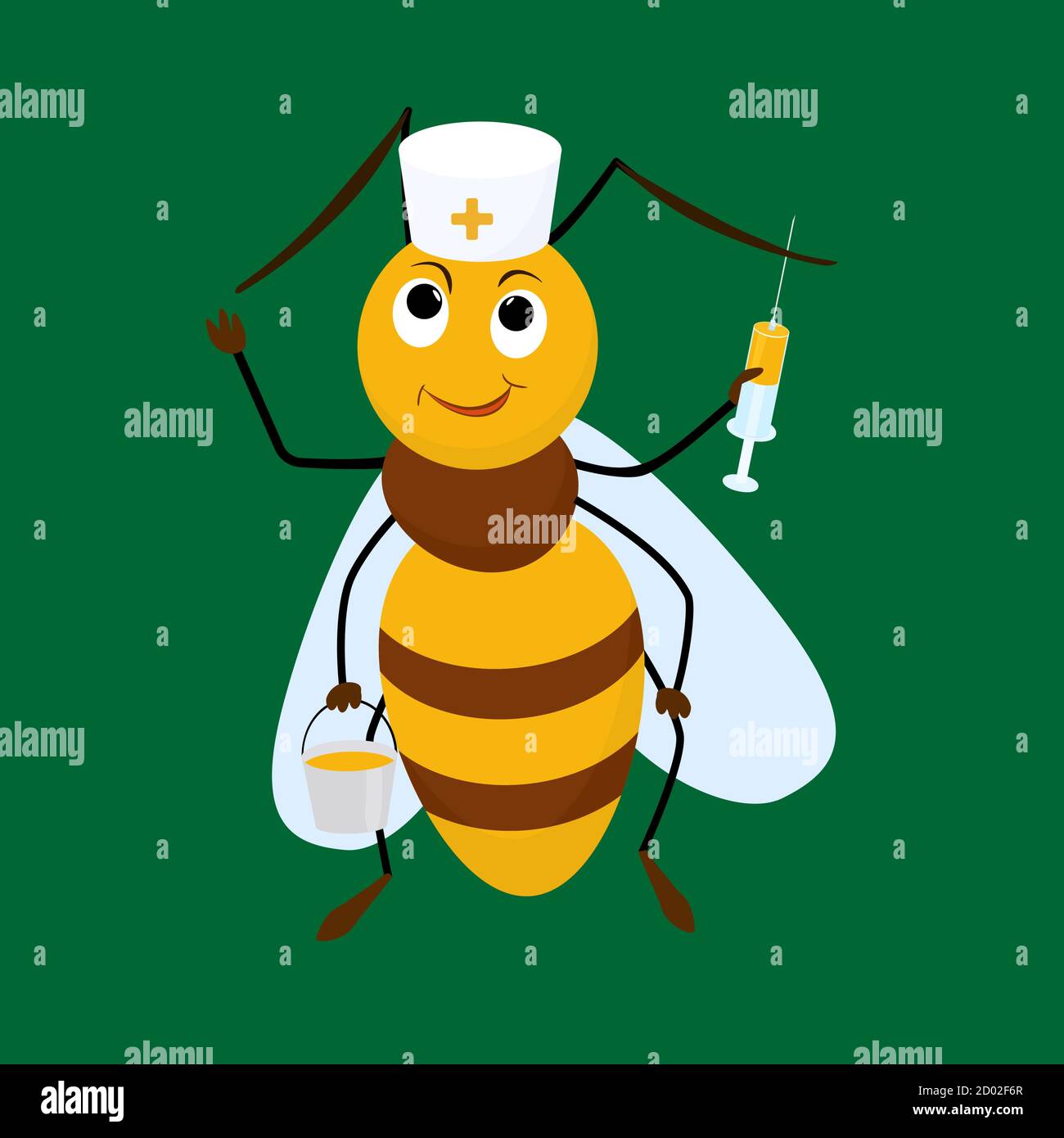 Apitherapy illustration. Bee doctor with syringe in cartoon style ...