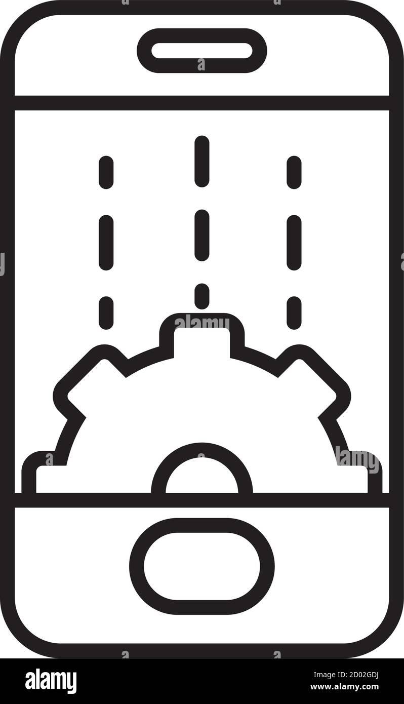 smartphone with gear wheel icon over white background, line style ...