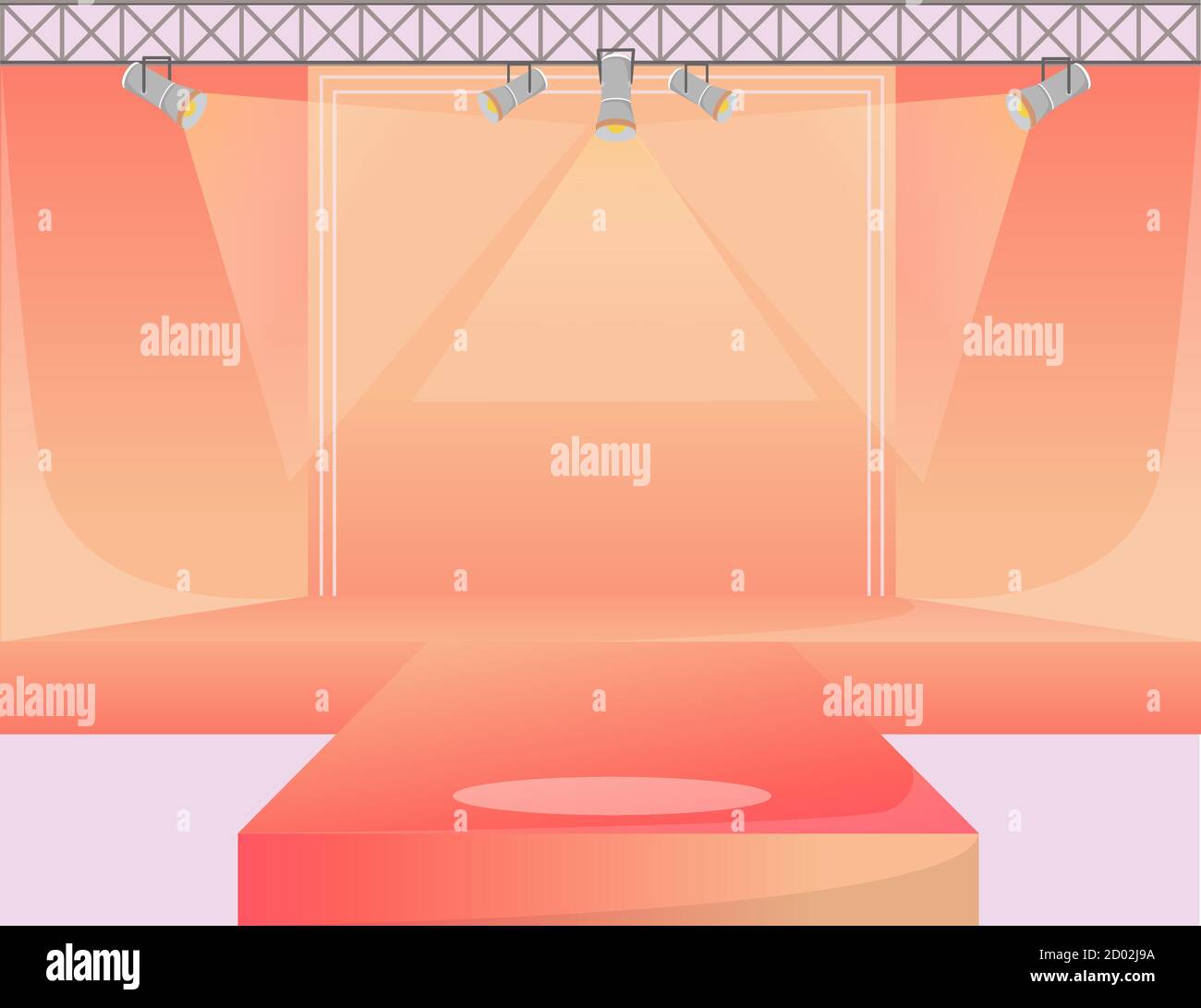 Orange runway platform flat color vector illustration. Empty podium ...