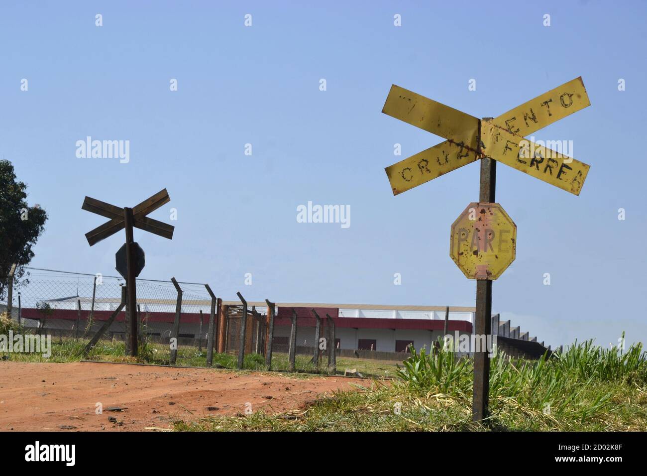Signs, railroad crossing signage, sign with the inscription Stop ...