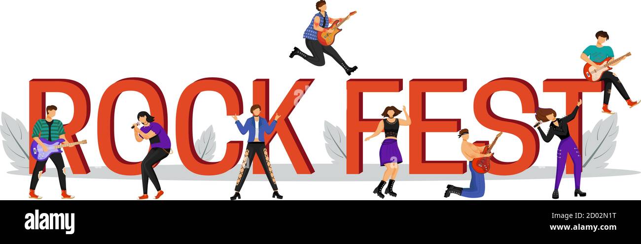 Rock fest flat color vector illustration. Musical performance. Cartoon ...