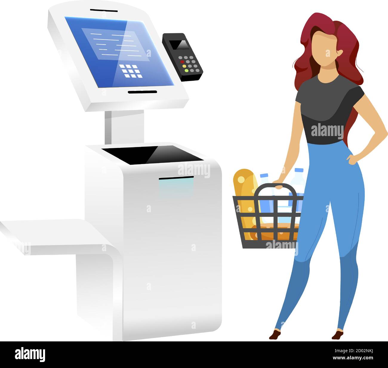 Woman with store terminal flat color vector faceless character ...