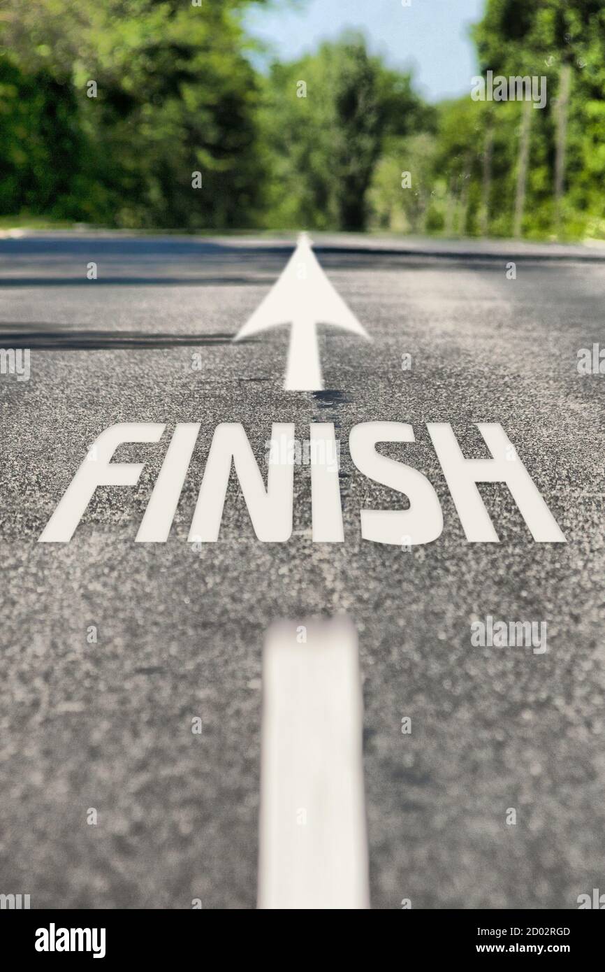 Conceptual Image of Road With the Word Finish. Asphalt road with road ...