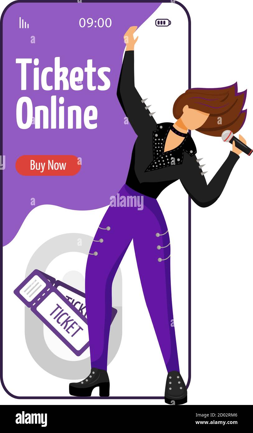 Tickets online cartoon smartphone vector app screen. Lead vocalist ...