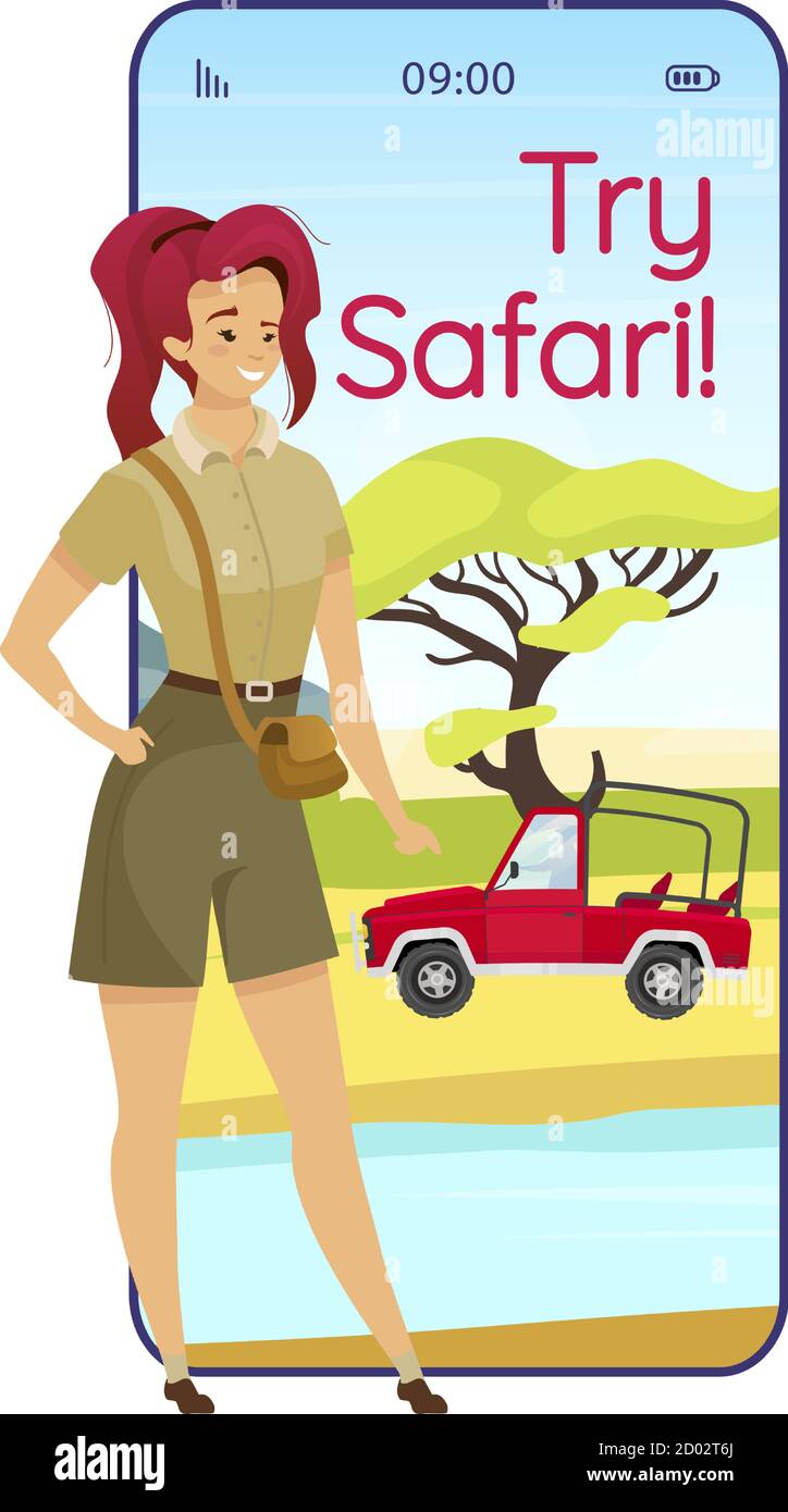 Try safari cartoon smartphone vector app screen. Savannah exploration ...
