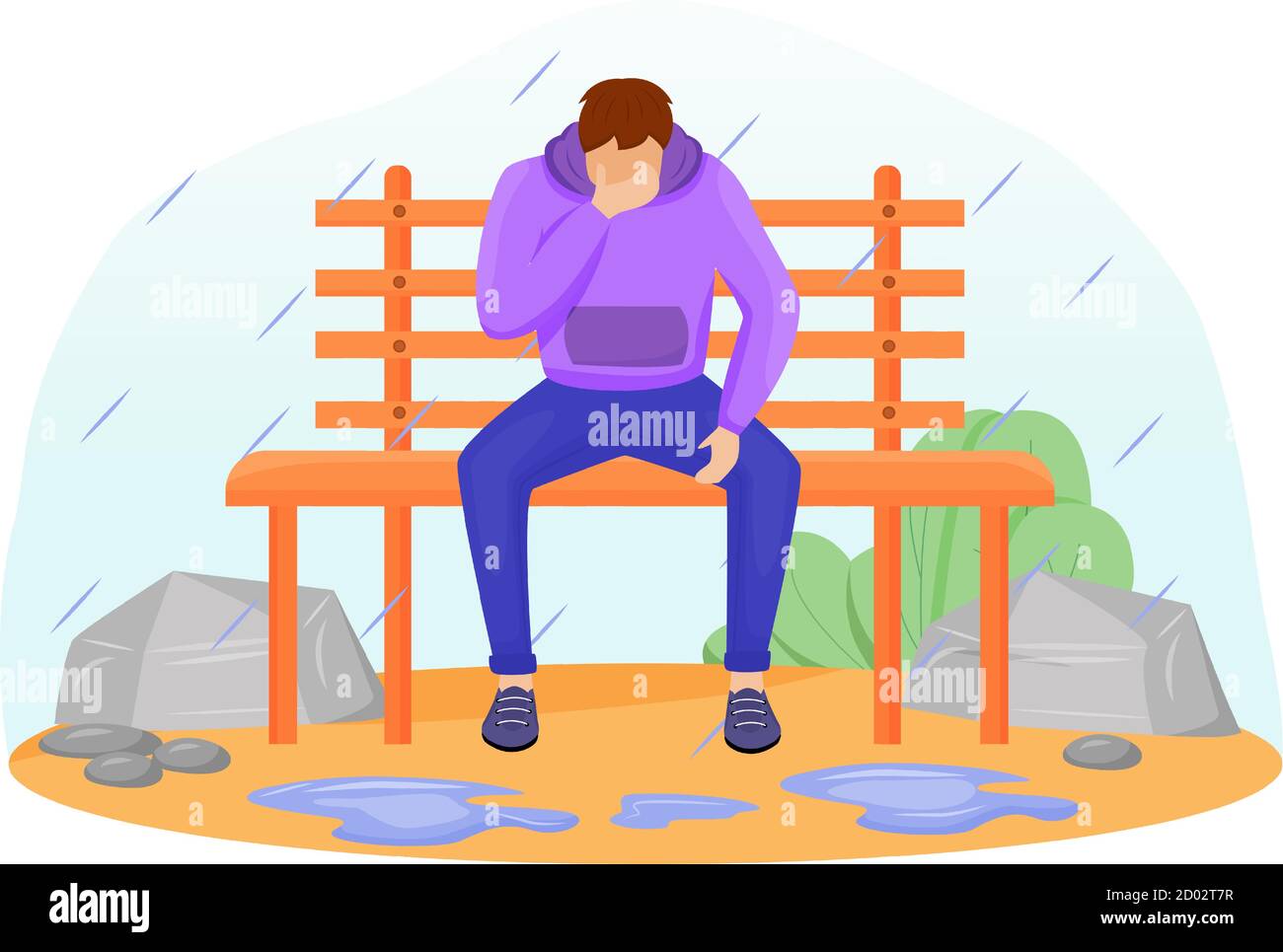 Sad man sitting under rain Cut Out Stock Images & Pictures - Alamy