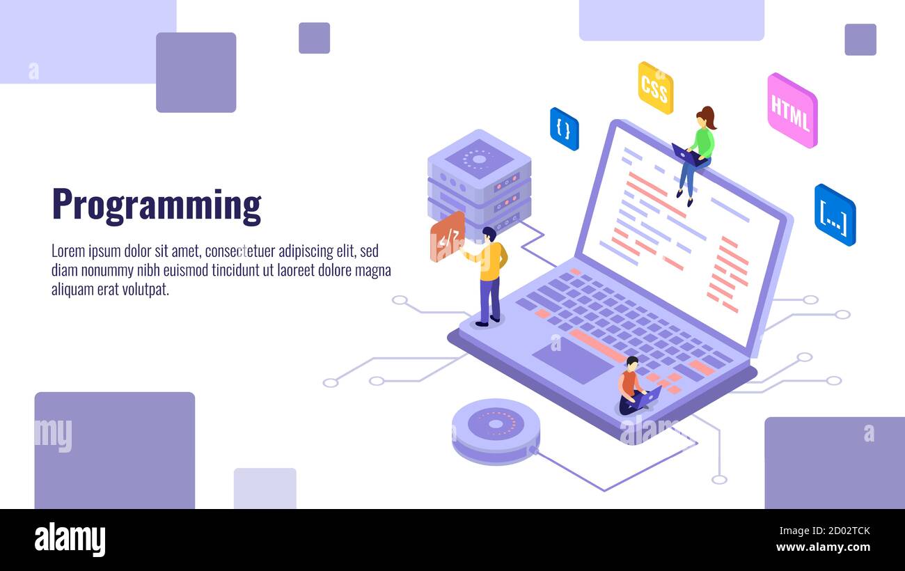 Programming isometric banner vector template. Software development ...