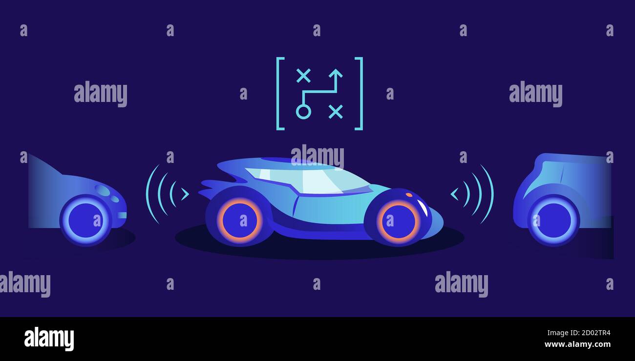 Parking assistance flat color vector illustration. Smart automobile ...