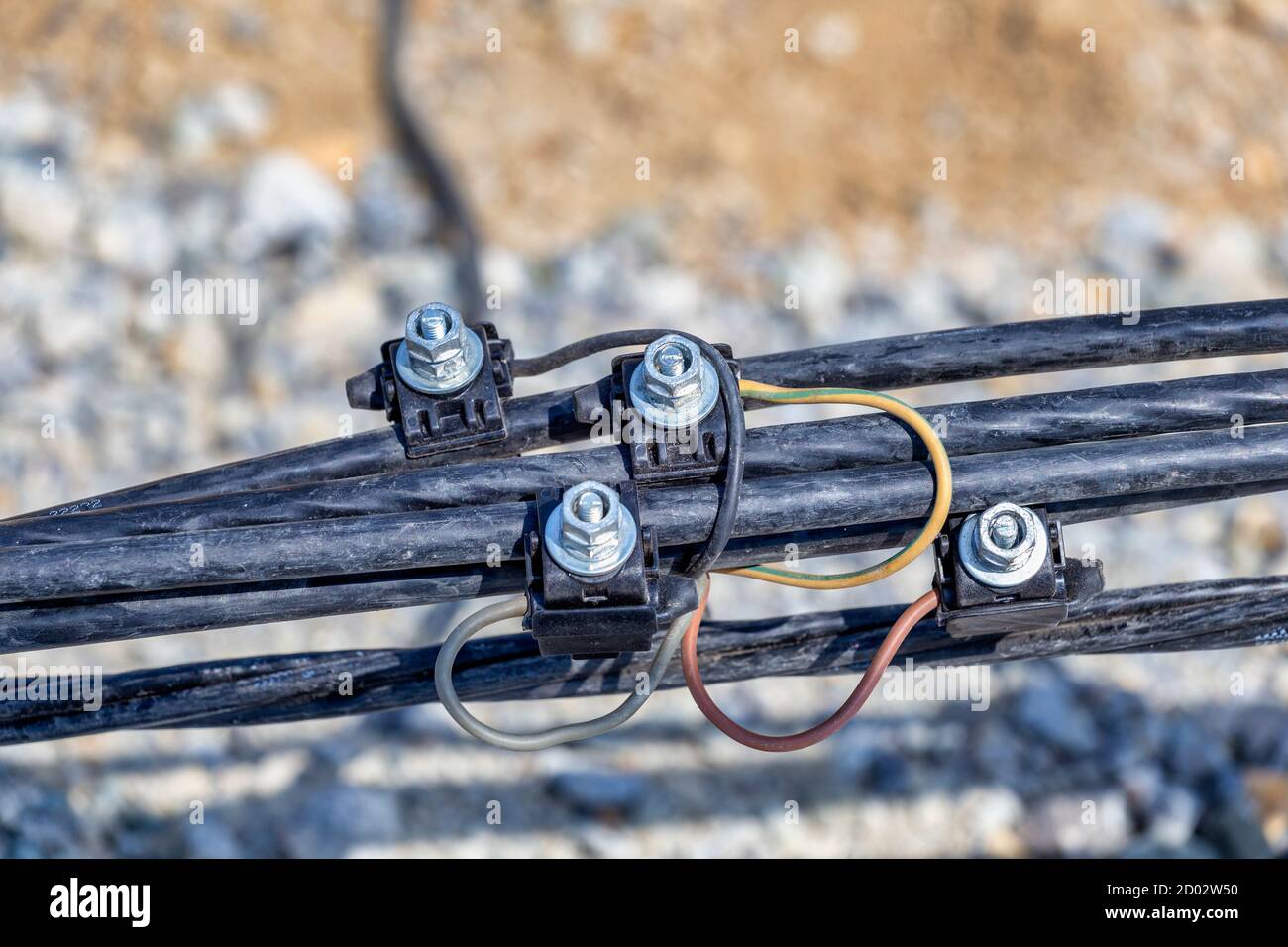 Connect electrical wires at the construction site. Electrical wire ...