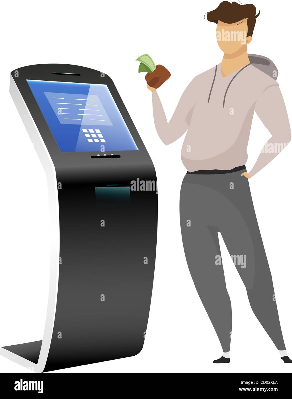 Cash machine user flat color vector faceless character. Man with money ...