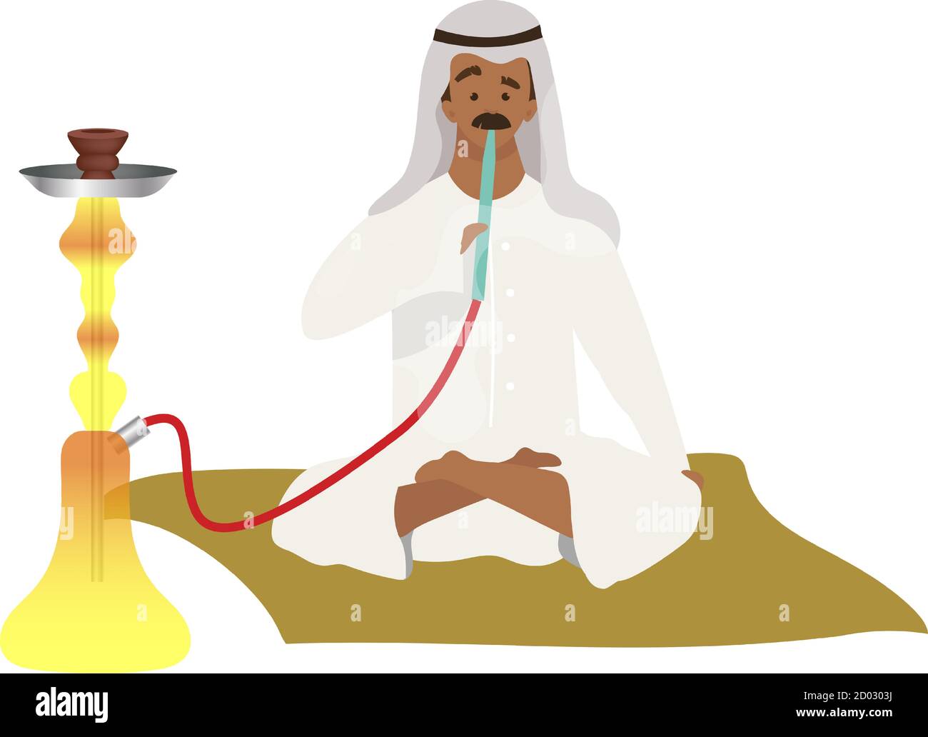 Muslim man smoking hookah flat color vector faceless character. Arabian ...
