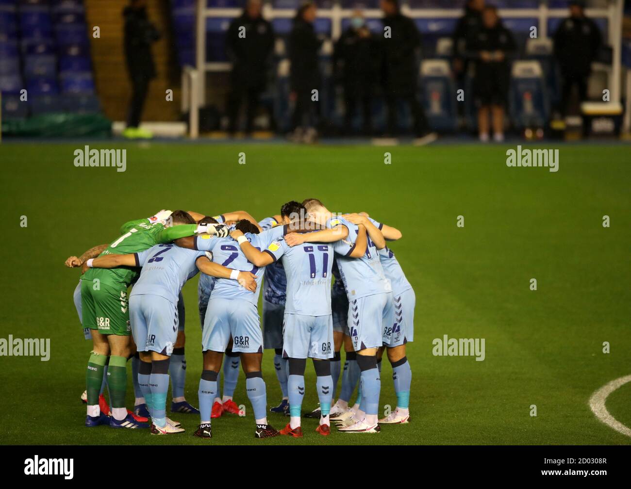 Coventry City team huddle prior to the Sky Bet Championship match at St ...