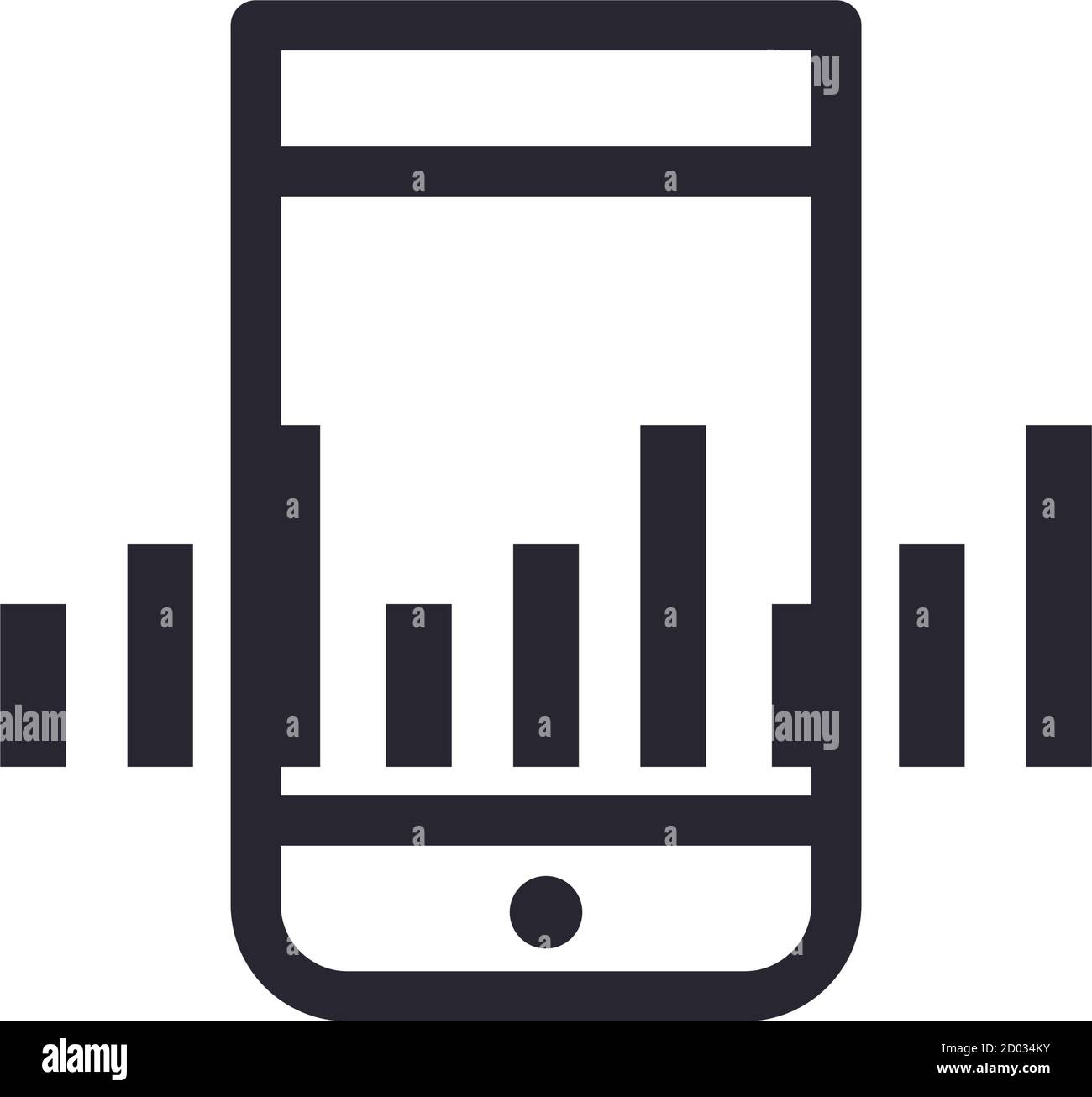 bars chart in front of smartphone line style icon design, Data analysis and information theme ...