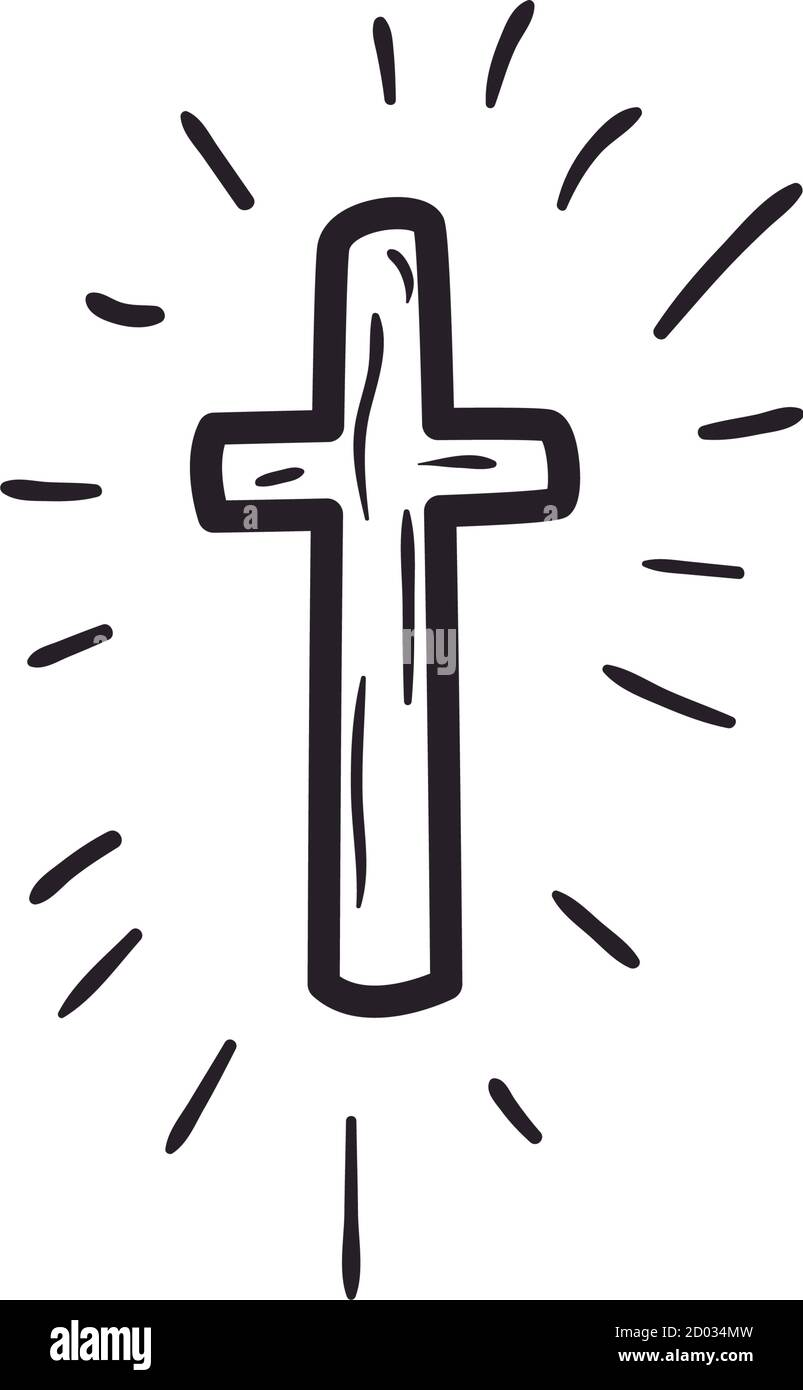 cross with lines free form line style icon design, Religion culture ...