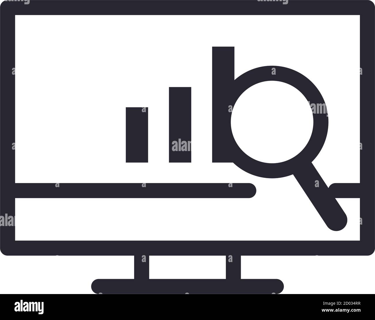 bars chart in computer and lupe line style icon design, Data analysis and information theme ...