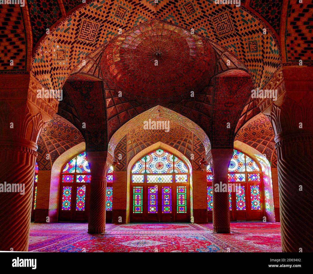 Windows of the Pink Mosque properly called Nasirolmolk Mosque in Shiraz ...