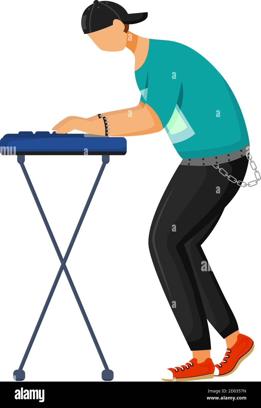 Keyboardist flat color vector illustration. Keyboard player. DJ ...