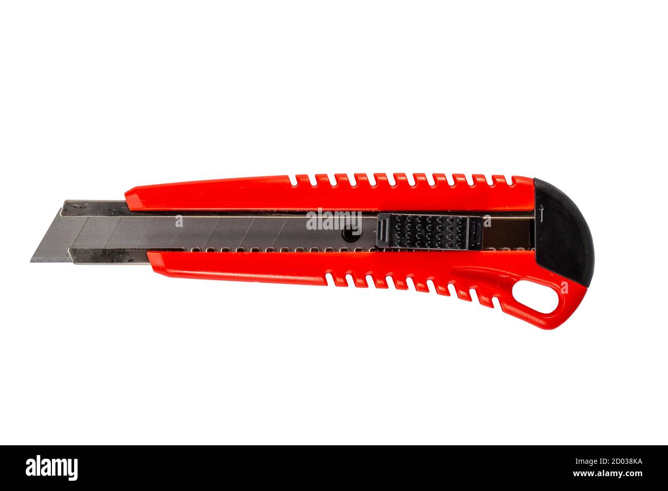 Red stationery knife or clerical knife top view isolated on white ...