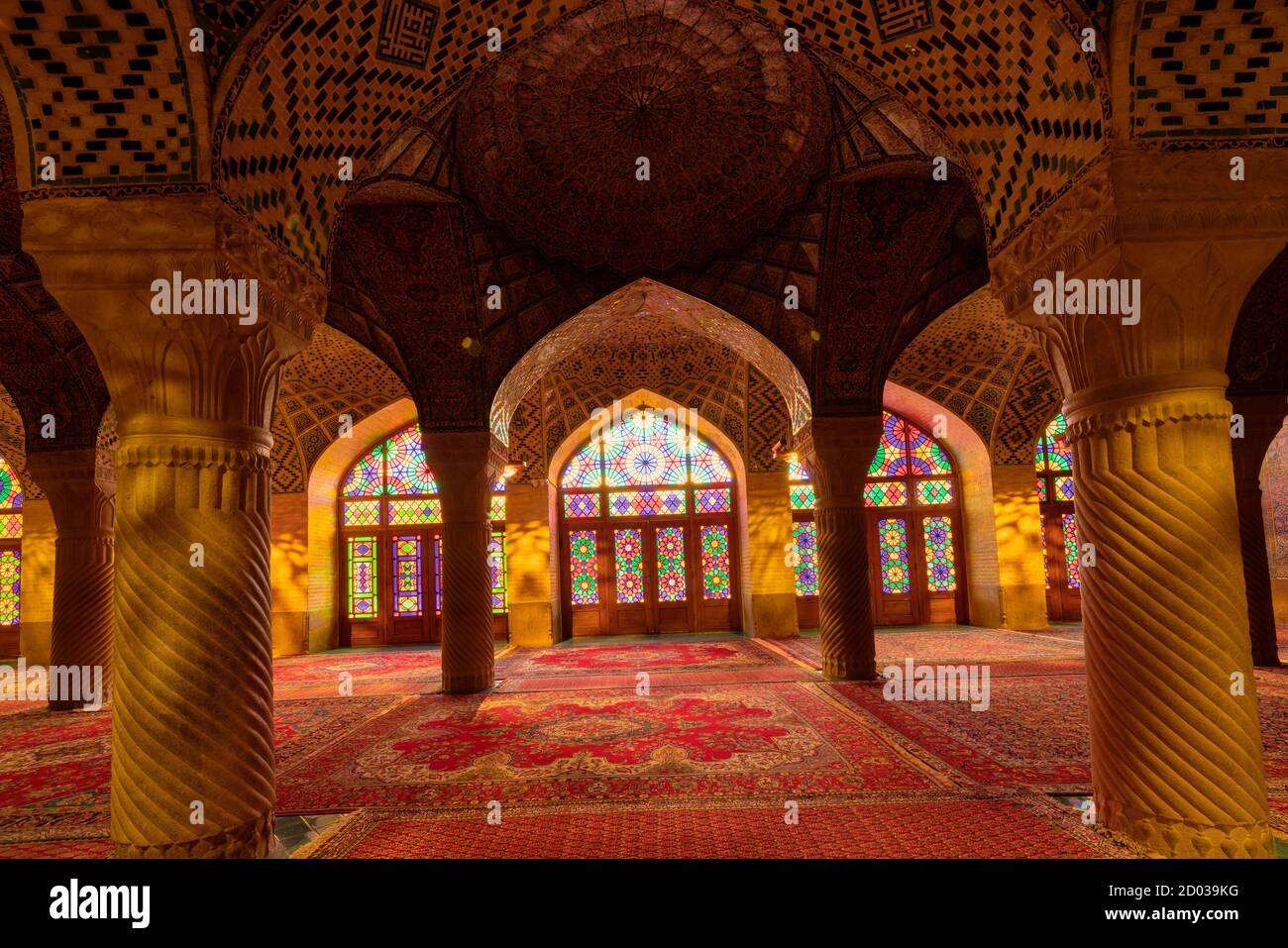 Windows of the Pink Mosque properly called Nasirolmolk Mosque in Shiraz ...