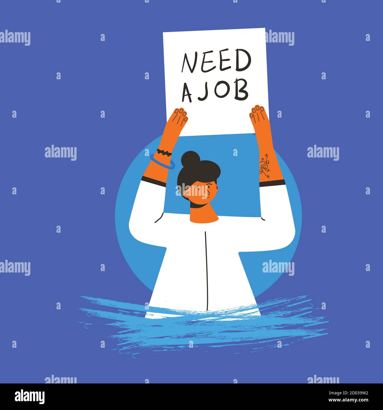 Woman with banner Need a job. Vector flat illustration Stock Vector ...