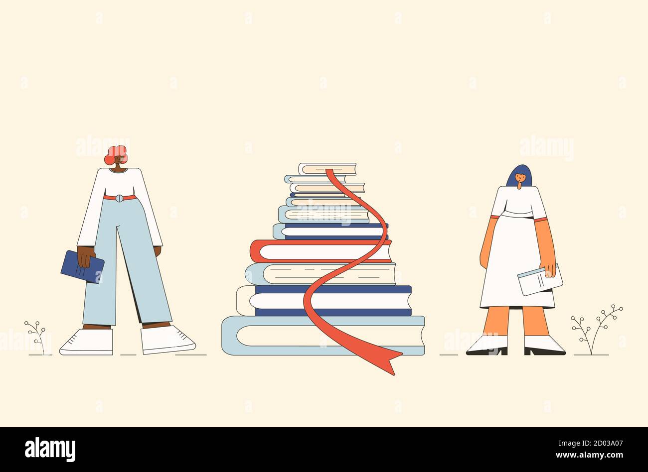 Two women with books. Book lovers for concept Tiny female characters ...