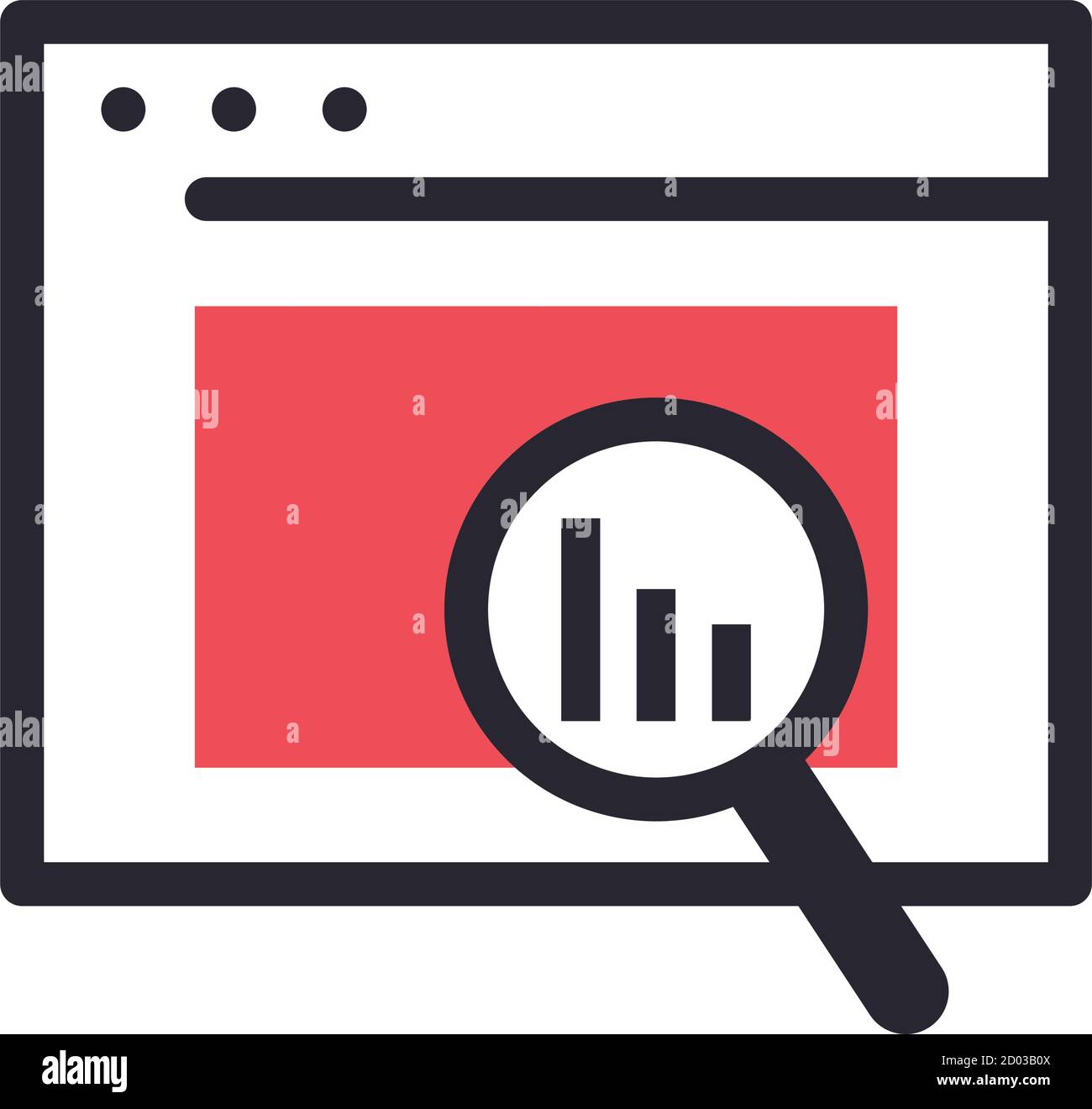 bars chart in lupe and website line and fill style icon design, Data analysis and information ...