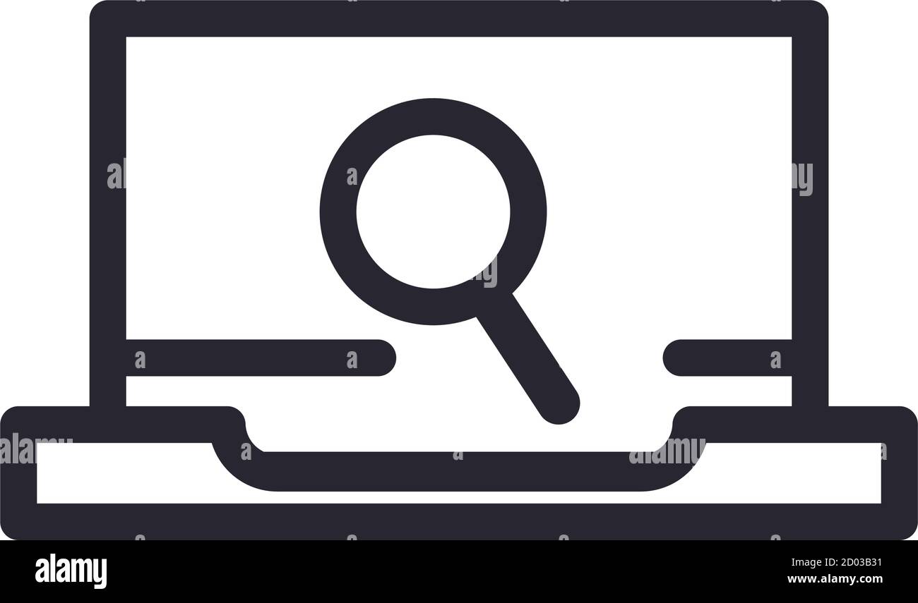 Lupe in laptop line style icon design, search tool and magnifying glass ...