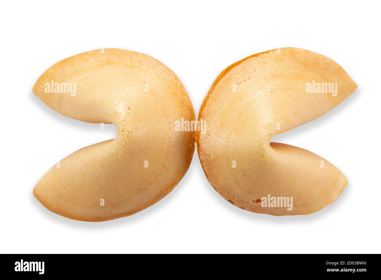 Two fortune cookie prediction top view, isolated on white backgroun ...