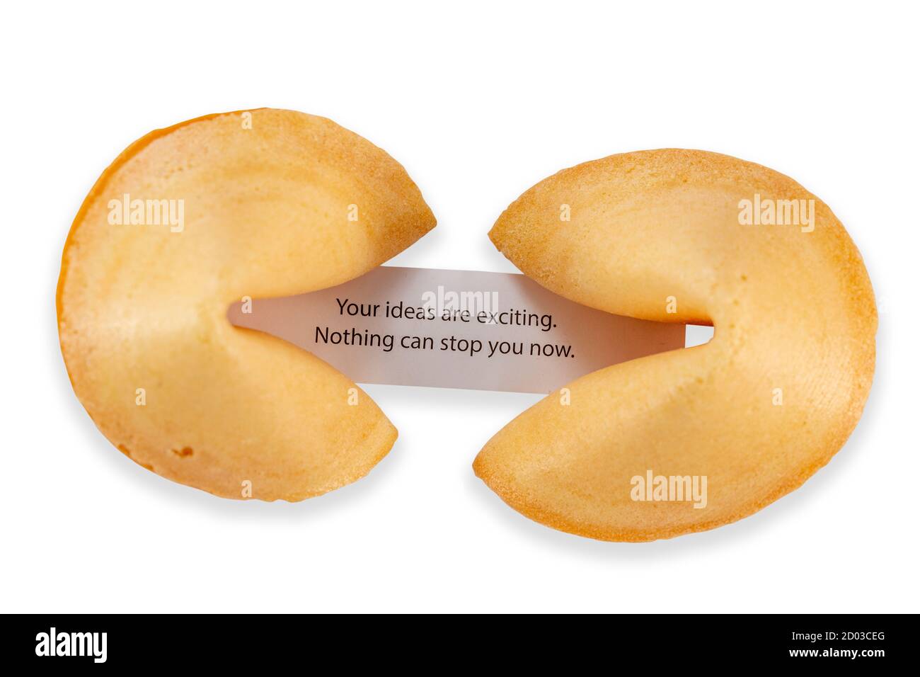 Two fortune cookie with slip ideas prediction top view, isolated on ...