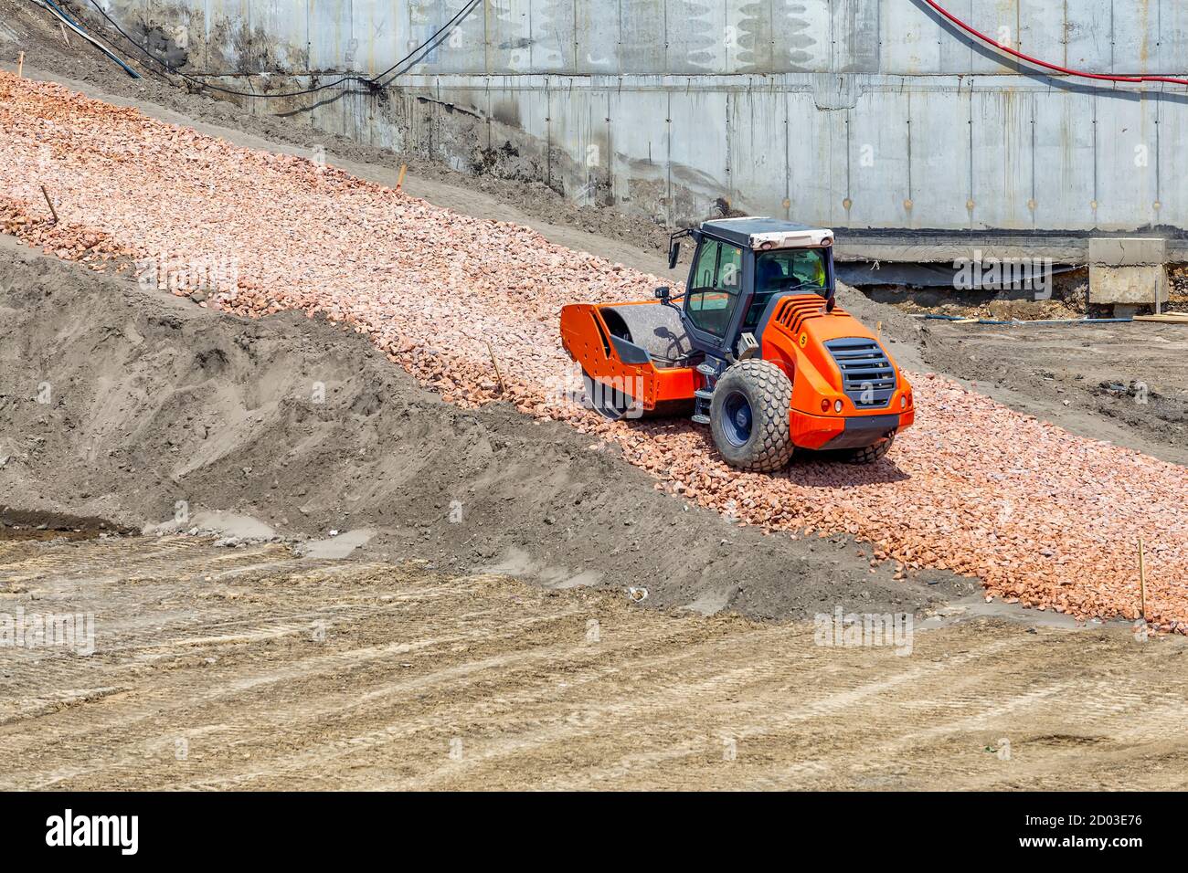 Vibratory roller compactor, heavy duty machinery working on ...