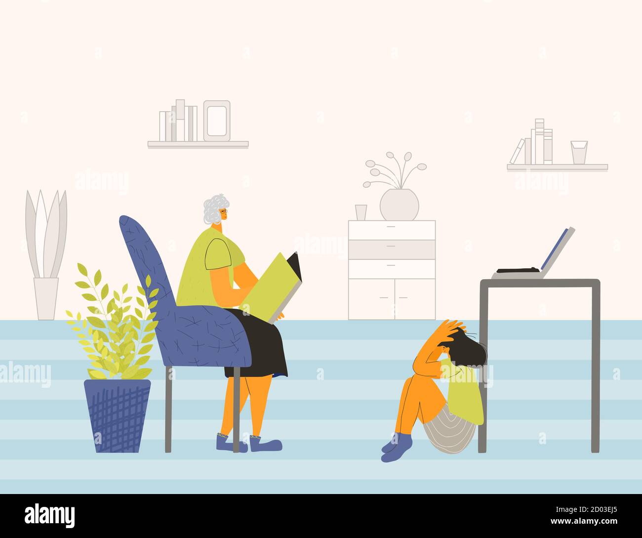 Counseling kid theraphy. Mature professional psychotherapist and girl ...