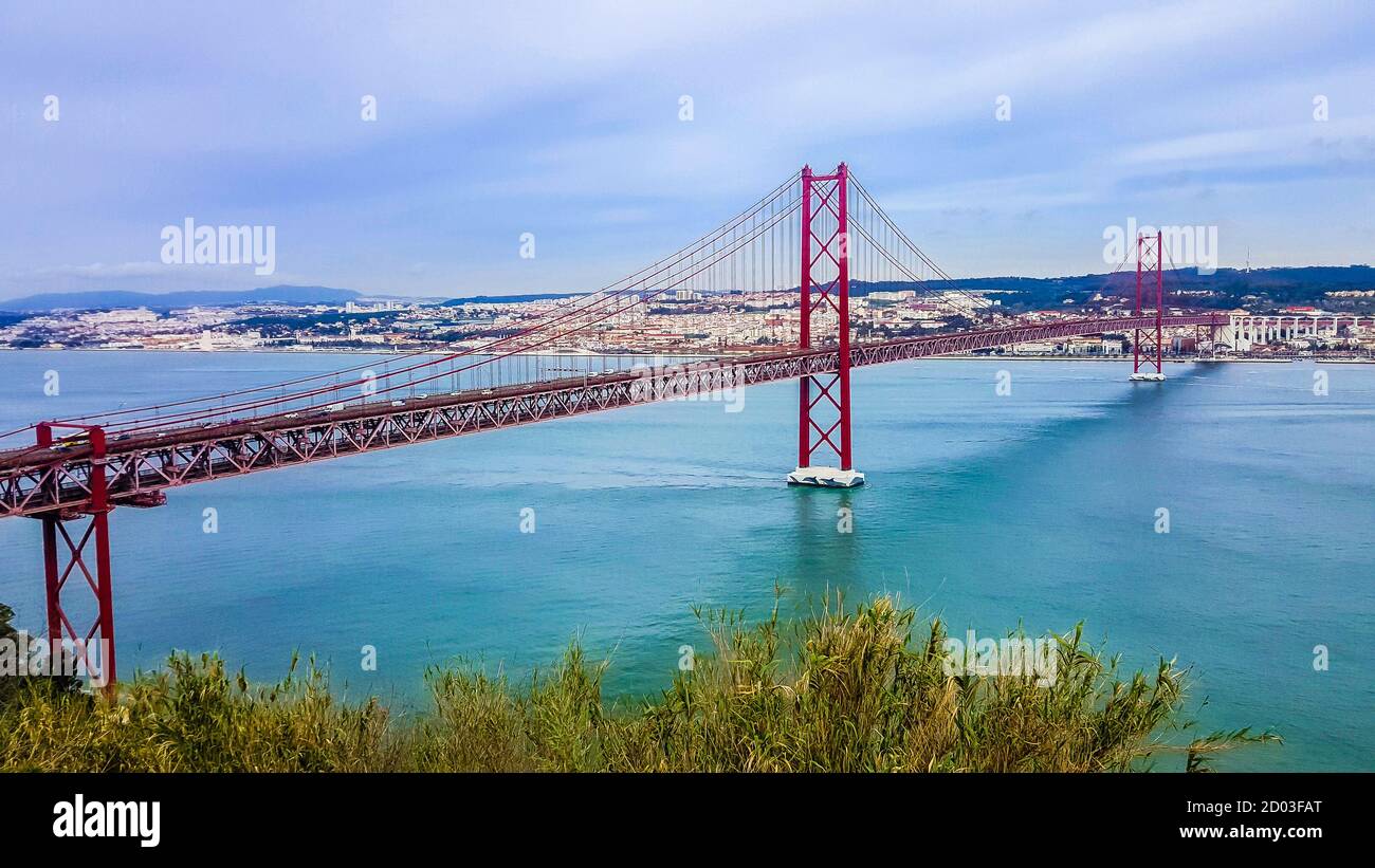 25th of April Suspension Bridge over the Tagus river in Lisbon ...