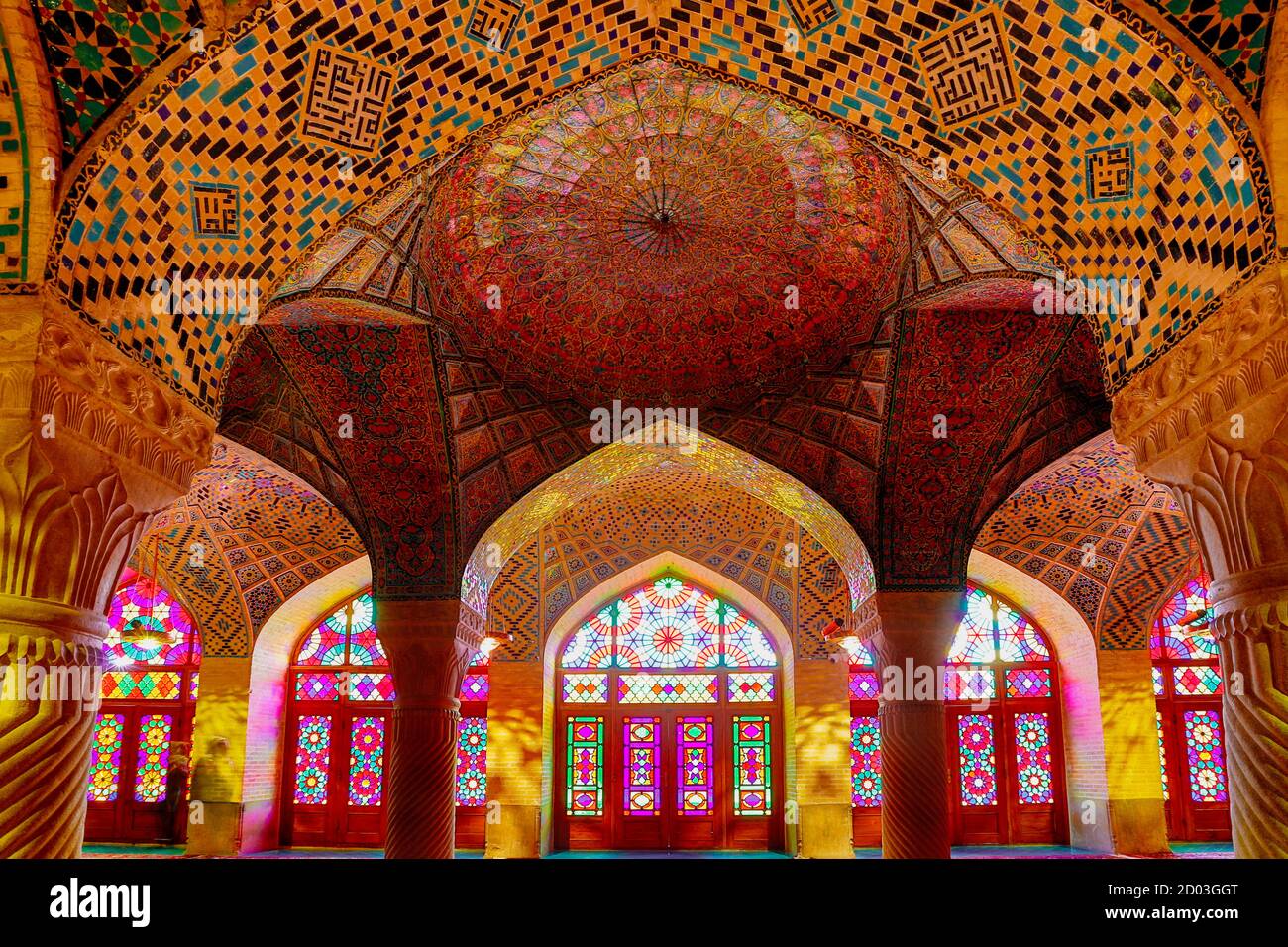 Windows of the Pink Mosque properly called Nasirolmolk Mosque in Shiraz ...