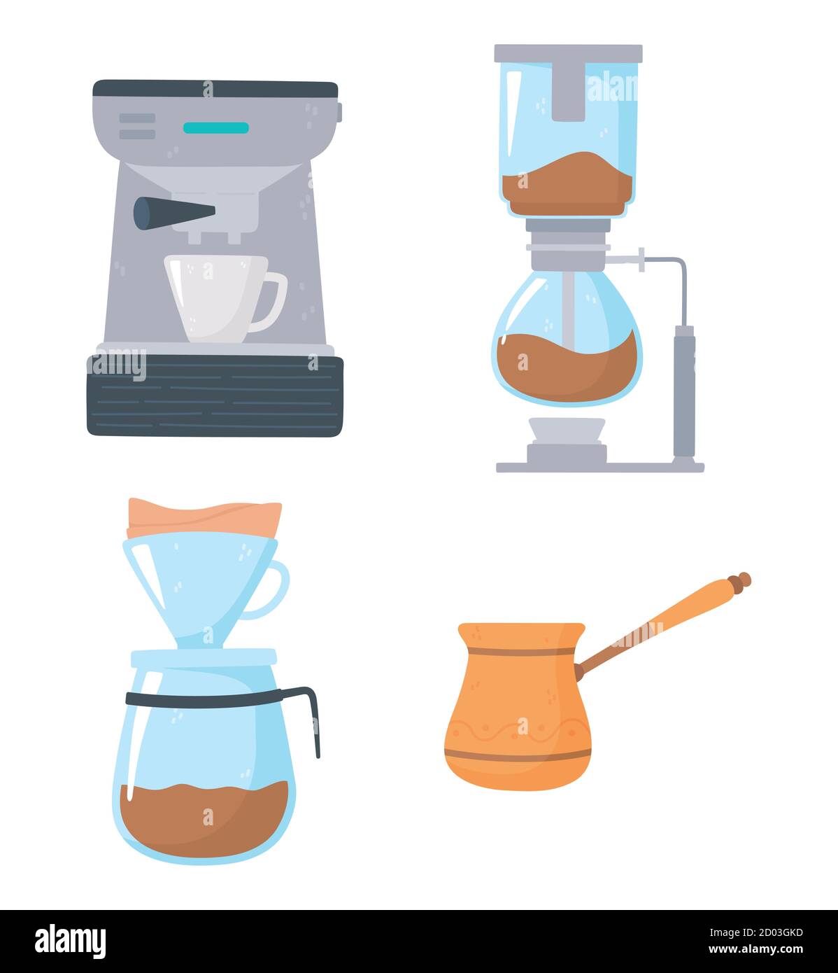 coffee brewing methods, espresso turkish pour over and drip icons ...