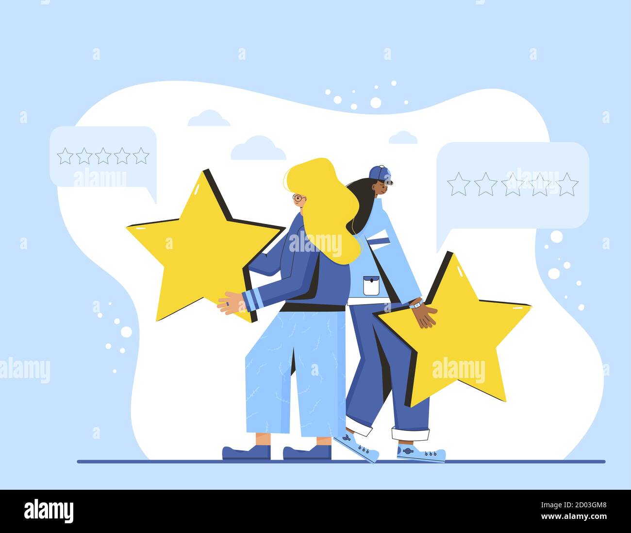 Feedback concept. Client review. Pretty young women in casual clothes ...