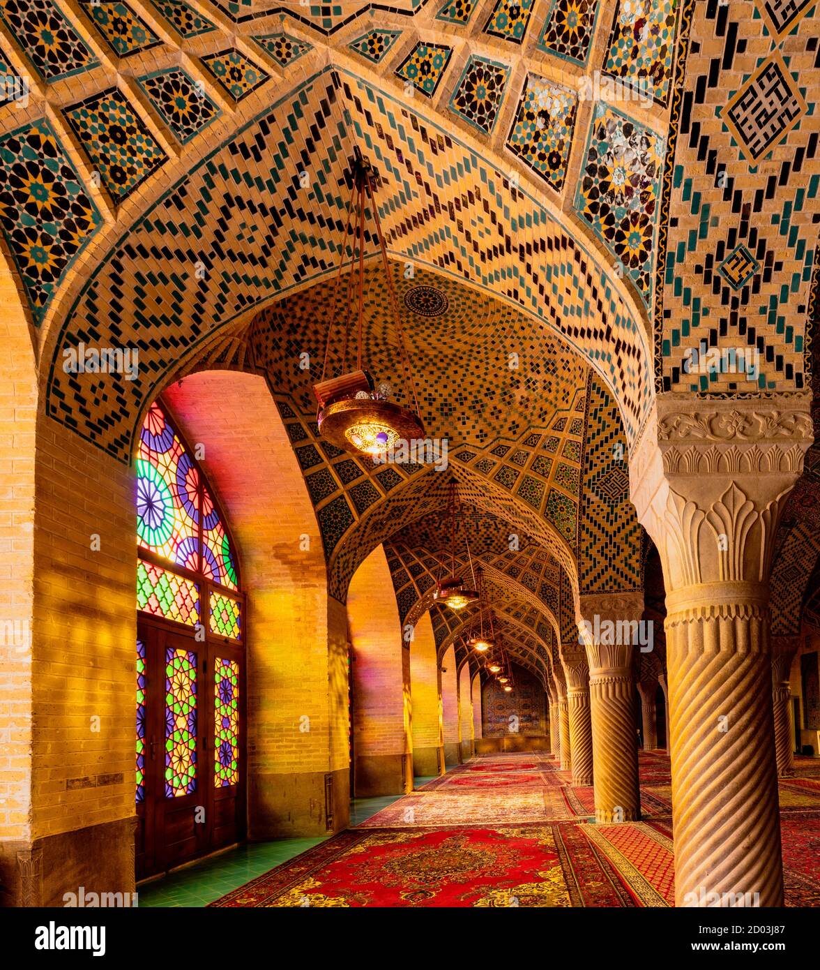 Windows of the Pink Mosque properly called Nasirolmolk Mosque in Shiraz ...