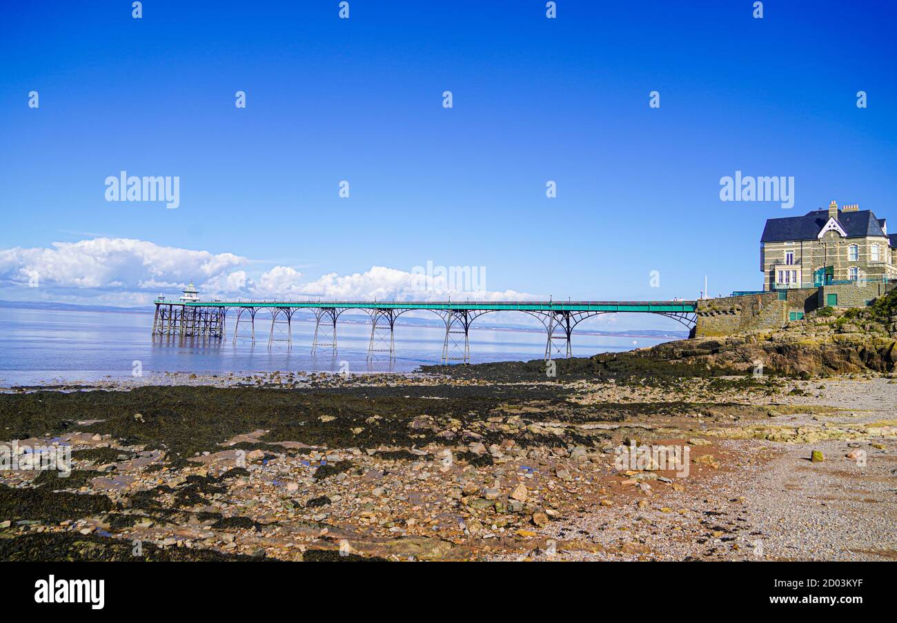 Panoramic photo of Clevedon Pier in somerset showing iron structure ...