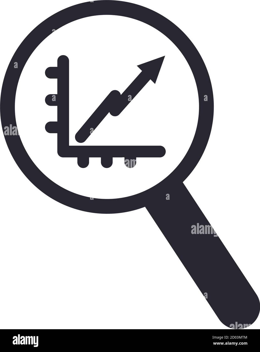 increase arrow chart in lupe line style icon design, Data analysis and information theme Vector ...