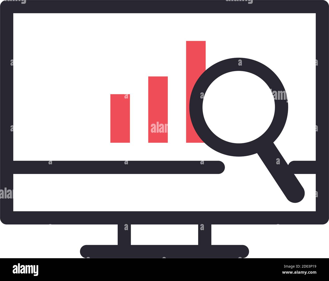 bars chart in computer and lupe line and fill style icon design, Data analysis and information ...